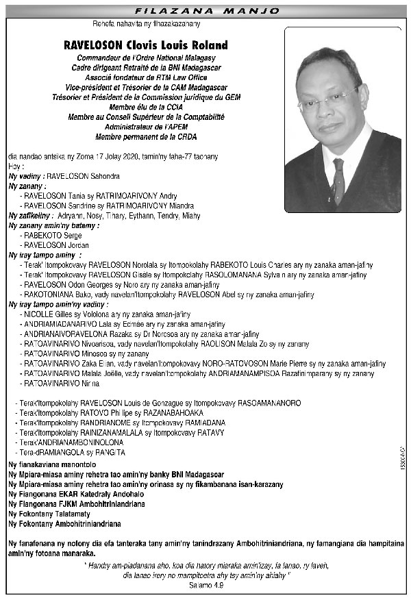 L’ancien Bâtonnier, Maître Yves Ratrimoarivony, et le juriste Financier ...