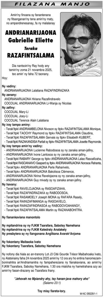 Andrianarijaona Gabrielle Elliette Razafintsalama « TANIKO Madagascar